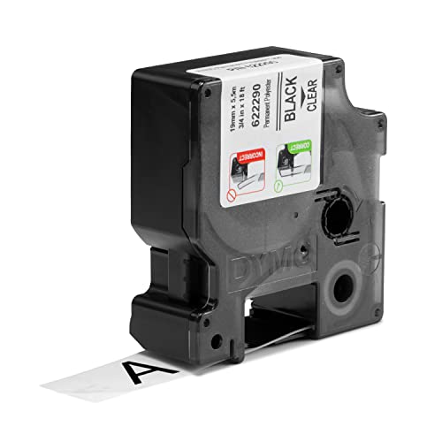 DYMO Industrial Permanent Labels for DYMO Industrial Rhino Label Makers, Black on Clear, 3.75", 1 Roll (622290)
