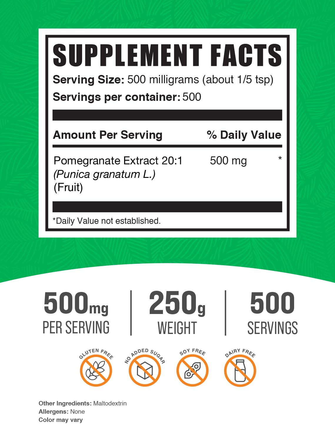 BulkSupplements.com Pomegranate Extract Powder - Pomegranate Supplement, Pomegranate Powder - Antioxidant Source, Gluten Free, 500mg per Serving, 250g (8.8 oz) (Pack of 1)