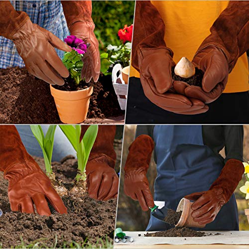 Lalafancy Thorn Proof Gardening Gloves for Women & Men, Rose Pruning Gloves Long Forearm Protection Gauntlet, Cowhide Leather Work Garden Gloves for Roses Thorns