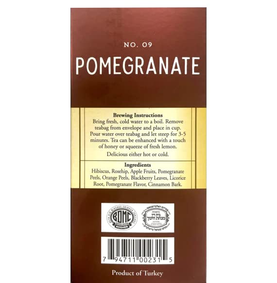 Galil Pomegranate Tea Pack of 3 – Caffeine-Free Herbal Tea, Certified Kosher Tea – Non-GMO Fruit Teabags 20 Count, 60 Tea Sachets Total (Pack of 3)