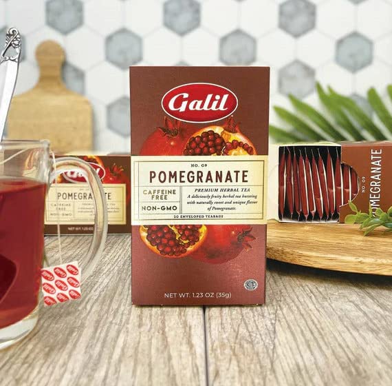 Galil Pomegranate Tea Pack of 3 – Caffeine-Free Herbal Tea, Certified Kosher Tea – Non-GMO Fruit Teabags 20 Count, 60 Tea Sachets Total (Pack of 3)