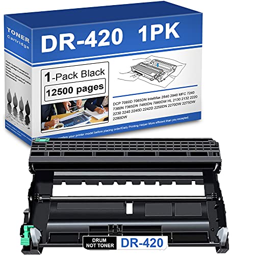 1 Pack DR-420 DR420 Black Drum Unit Replacement for Brother DCP-7060D 7065DN Intellifax 2840 MFC-7240 7360N 7860DW HL-2130 2132 2220 Printer Toner.