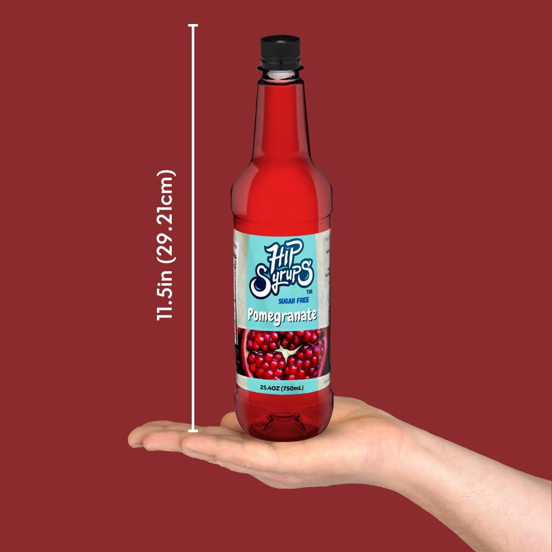 Hip Syrups - Pomegranate Sugar Free Simple Syrup Designed for Water Flavor, Bubble Tea, Boba Tea, Cocktails, Sugar Free