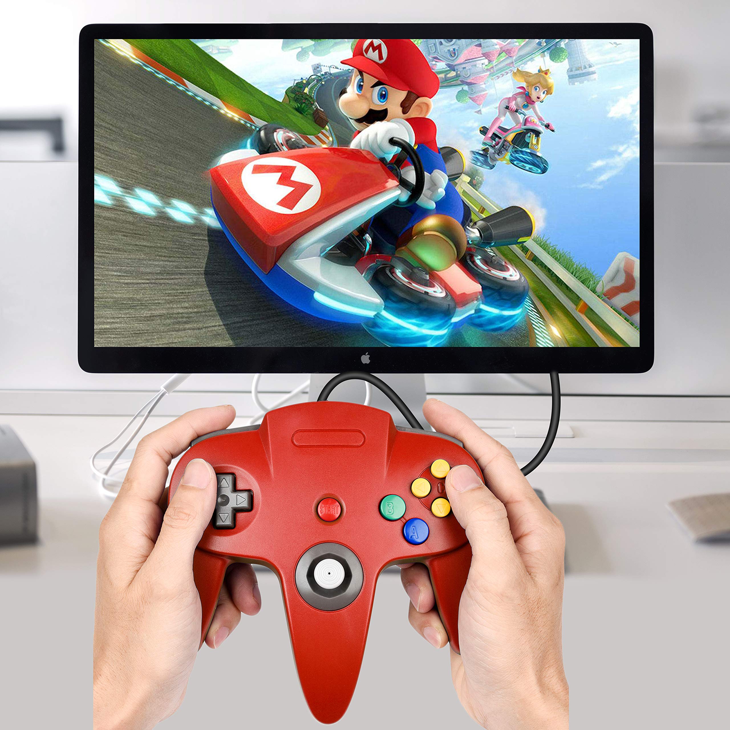2 Pack Classic N64 Controller, suily N64 Wired USB PC Game pad Joystick, N64 Bit USB Wired Game Stick Joy pad Controller for Windows PC MAC Linux Raspberry Pi 3 Sega Genesis (Clear Green/Black)