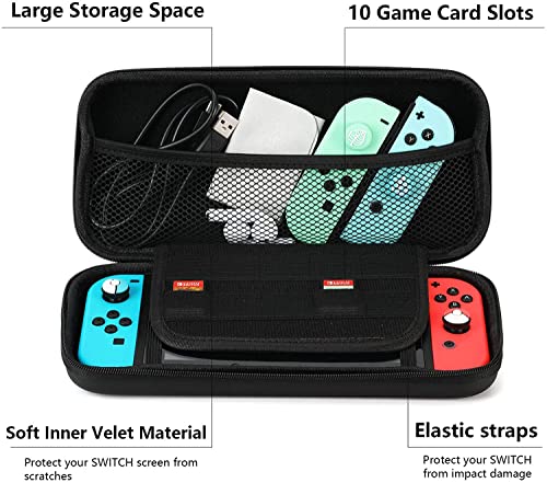Carrying Case Compatible with Switch 2017 / Switch OLED 2021 Console Joy-Con with 10 Game Card Slots , Pomegranate on teal background