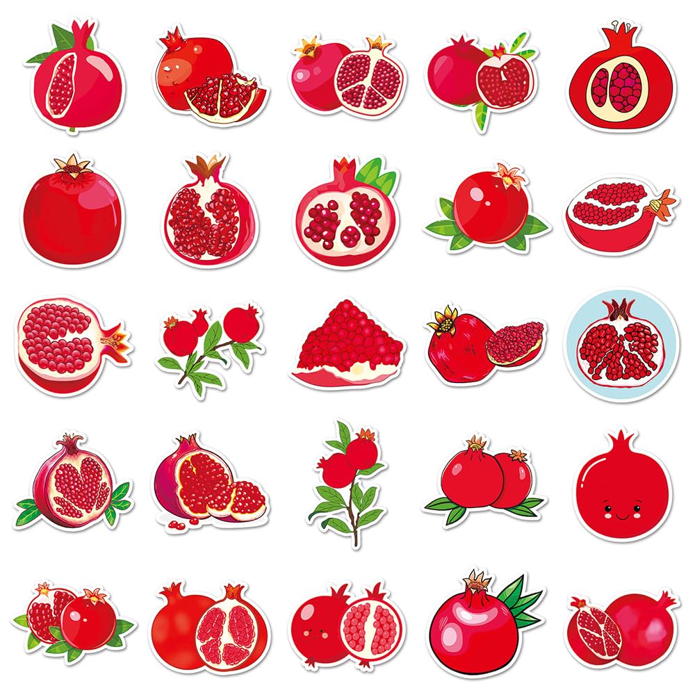 Pomegranate Stickers for Kids Girls Boys Teens|50 Pcs| Aesthetic Waterproof Vinyl Stickers for Laptop Water Bottle Phone Cup Tablet Luggage Car Flasks, Unique Fruit Decals Pack(Pomegranate-50Pcs)