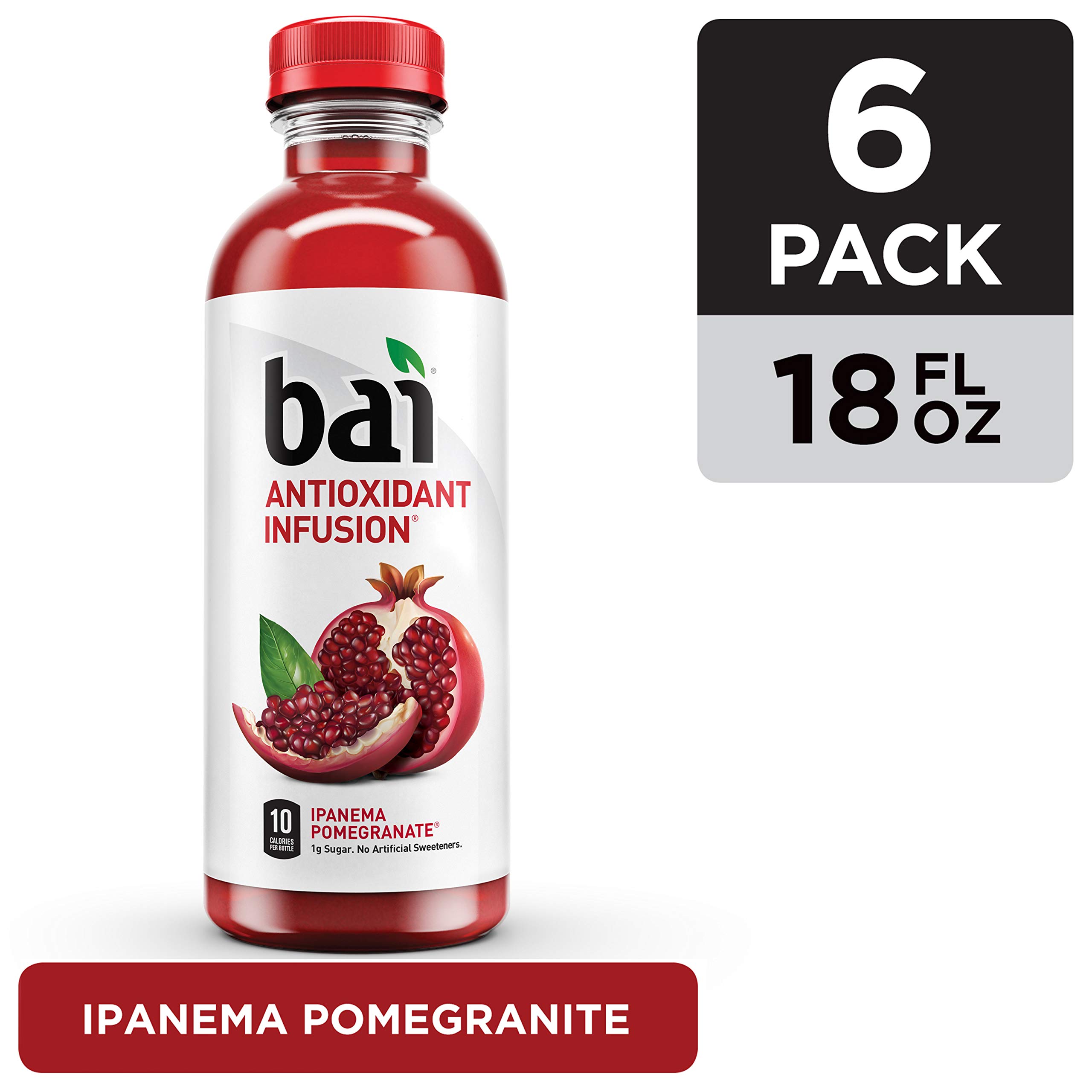 Bai Flavored Water, Ipanema Pomegranate, Antioxidant Infused Drinks, 18 Fluid Ounce Bottles, 6 Count