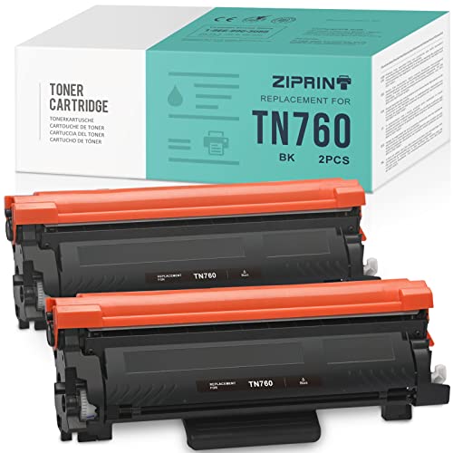 ZIPRINT with CHIP Compatible Toner Cartridge Replacement for Brother TN760 TN 760 TN730 for HL-L2350DW MFC-L2710DW DCP-L2550DW MFC-L2750DW HL-L2395DW HL-L2370DW HL-L2390DW (Black, 2-Pack)