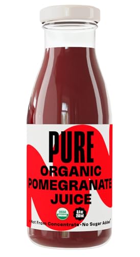 Pure Pomegranate Juice, 8.4 Ounce Bottle (Pack of 12), Cold Pressed Organic Juice, Non-GMO, No Sugar Added, Not from Concentrate, Gluten Free, Kosher Certified, Preservative Free