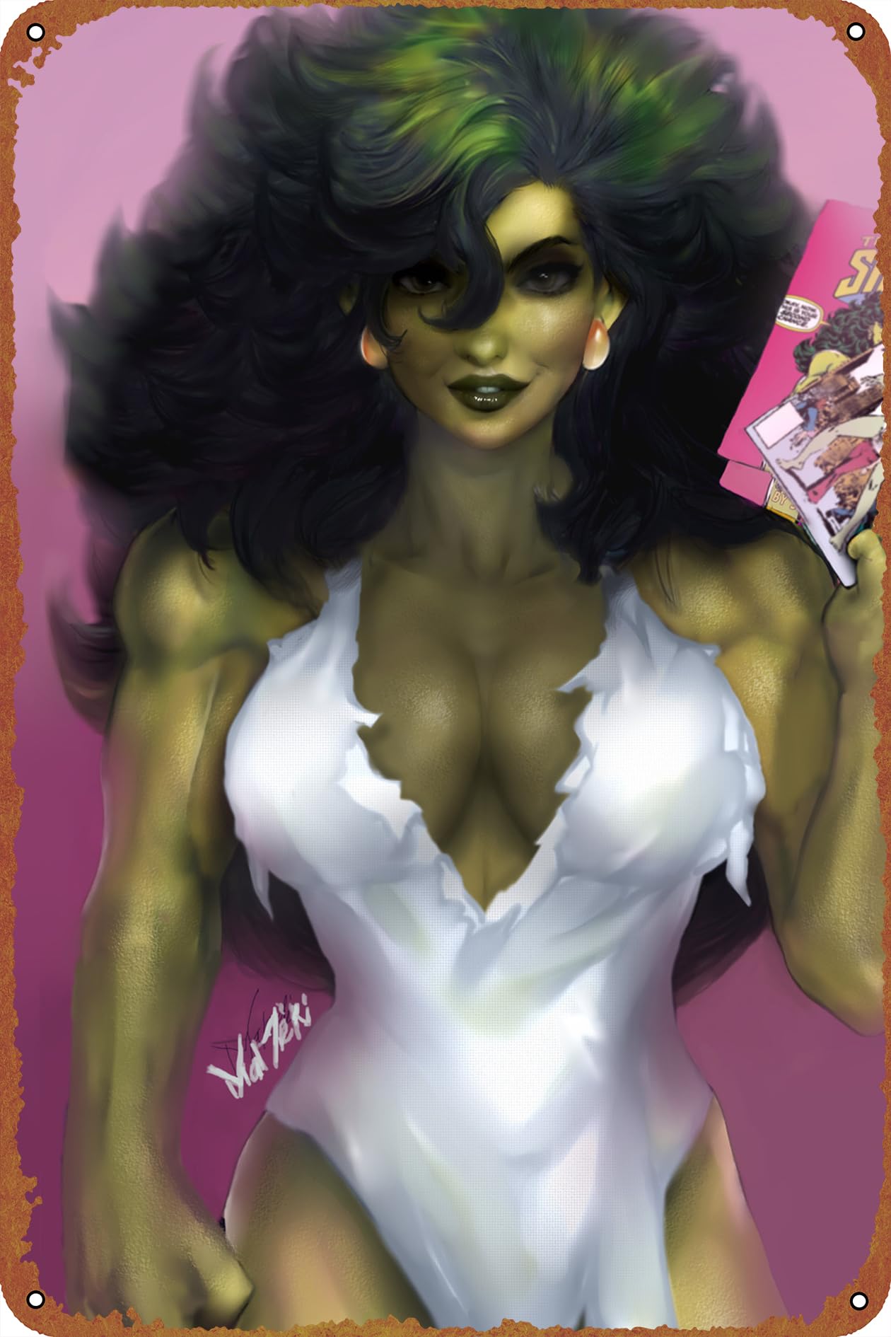 She-Hulk (John Bryne/The Savage She-Hulk inspo) Poster Sign Metal Tin Sign Wall Art Decor - Retro Sign for Home Decor Gifts - 8x12 Inch