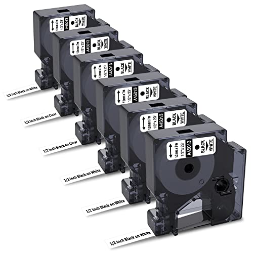6-Pack Compatible Dymo D1 Label Tape 45013 S0720530 Replace for DYMO D1 A45013 Refills,Black on White,1/2 Inch x 23 Ft for Dymo LabelManager 160 420P 210D 280 360D PnP Label Maker