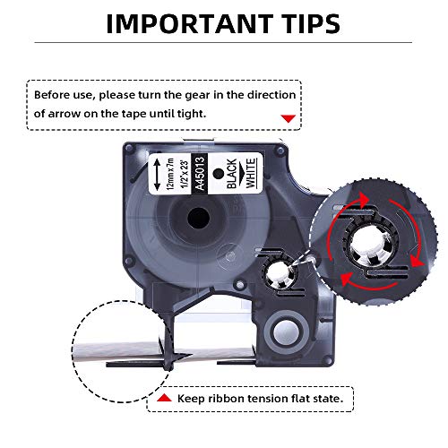 6-Pack Compatible Dymo D1 Label Tape 45013 S0720530 Replace for DYMO D1 A45013 Refills,Black on White,1/2 Inch x 23 Ft for Dymo LabelManager 160 420P 210D 280 360D PnP Label Maker