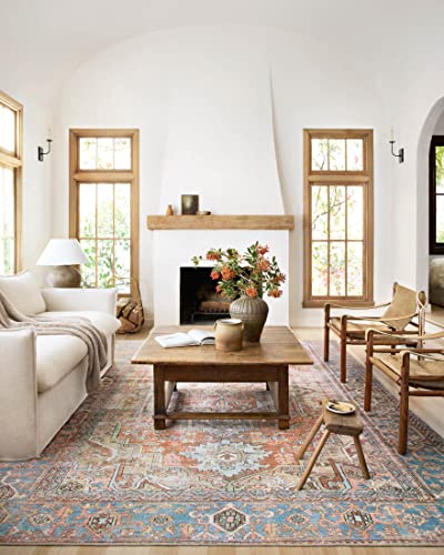 Loloi II Loren Collection LQ-15 Terracotta/Sky, Traditional 7'-6" x 9'-6" Area Rug