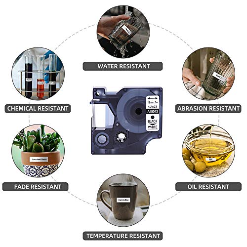 6-Pack Compatible Dymo D1 Label Tape 45013 S0720530 Replace for DYMO D1 A45013 Refills,Black on White,1/2 Inch x 23 Ft for Dymo LabelManager 160 420P 210D 280 360D PnP Label Maker