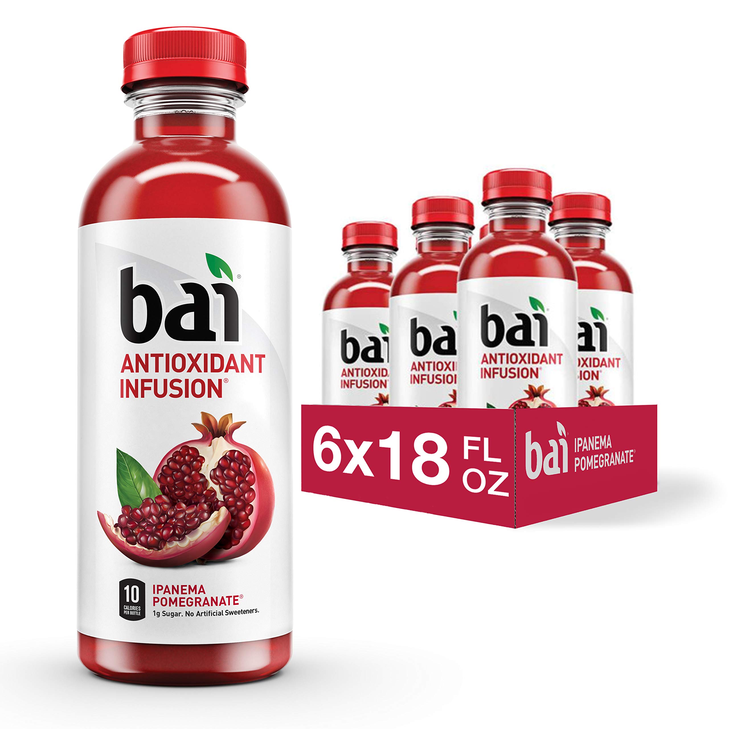 Bai Flavored Water, Ipanema Pomegranate, Antioxidant Infused Drinks, 18 Fluid Ounce Bottles, 6 Count