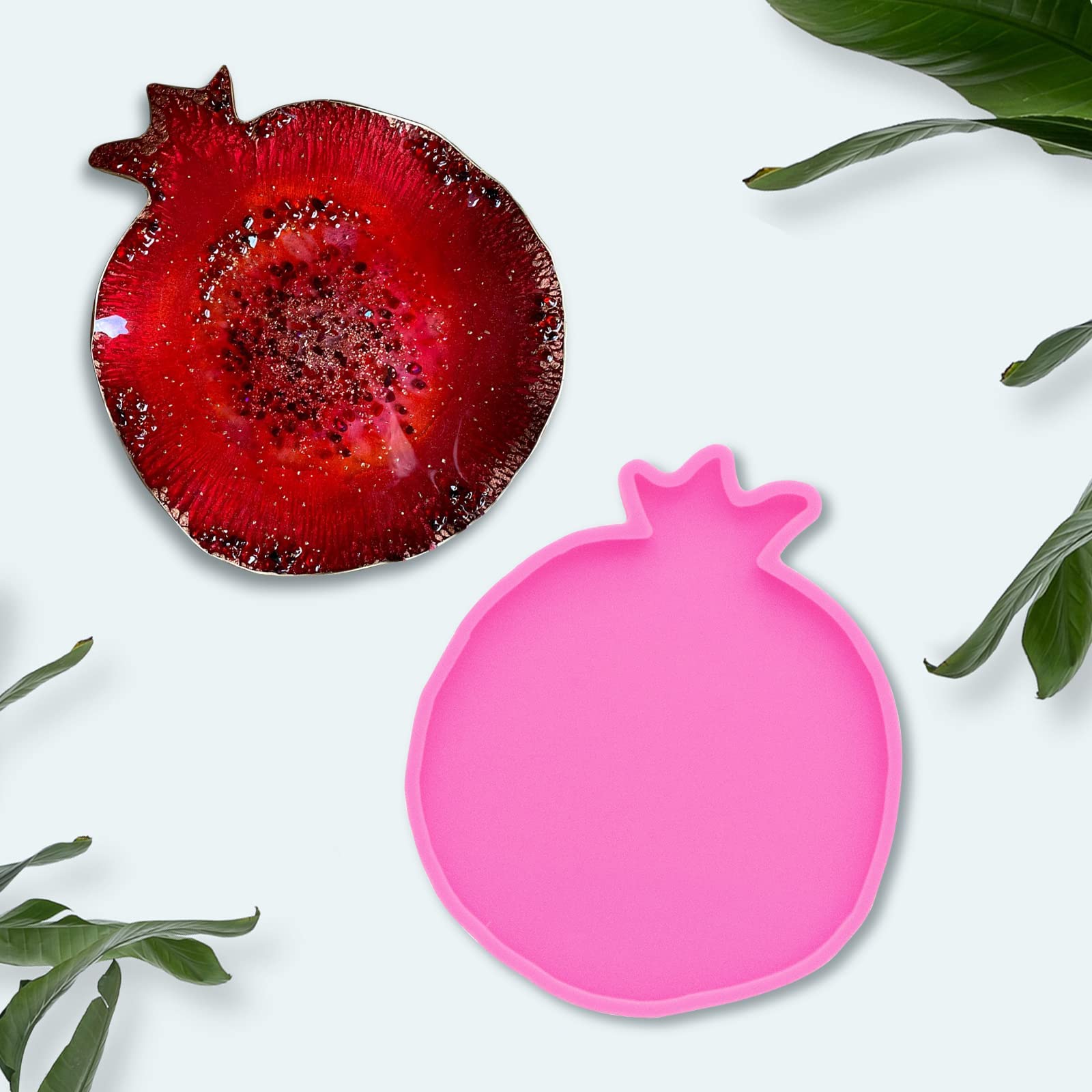 Shiny Glossy 10 inch Pomegranate Geode Large Coaster Agate Resin Silicone Molds Epoxy Fruit Style Resin Mold, Tray Resin Casting Mold for DIY Agate Coaster, Cup Mats, Bowl Mat, Home Decoration