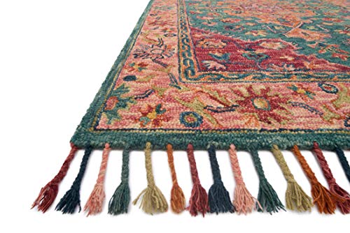 Loloi Rugs, Zharah Collection - Teal / Berry Area Rug, 1'6" x 1'6"