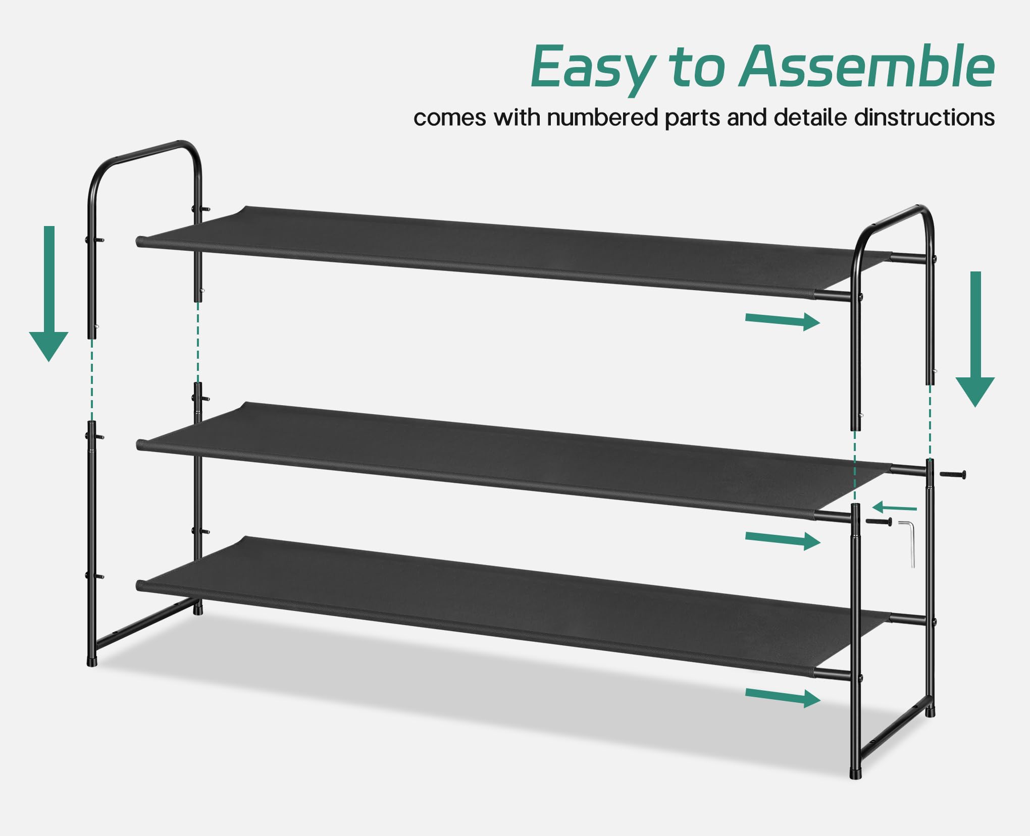 AOODA Long 3 Tier Shoe Rack for Closet Entryway, Stackable Wide Shoe Storage Organizer Holds 24 Pairs Sneaker Shelf for Bedroom, Floor, Garage, Dorm (Black)