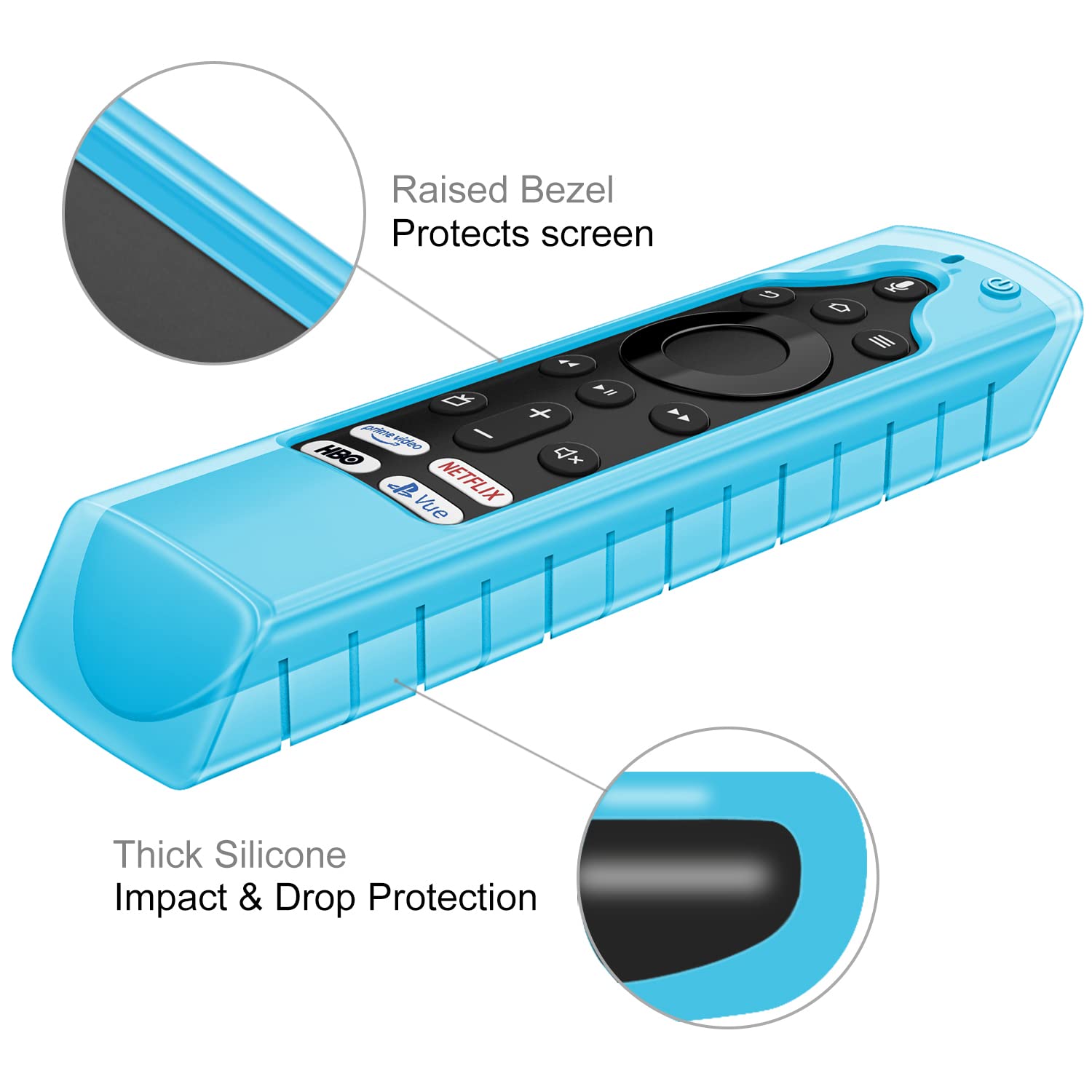 CaseBot Silicone Case for Amazon Insignia Smart HD Fire TV Voice Remote (2019) - Honey Comb Series [Anti Slip] Shockproof Cover Compatible with Element Smart Fire TV Voice Remote, Blue-Glow