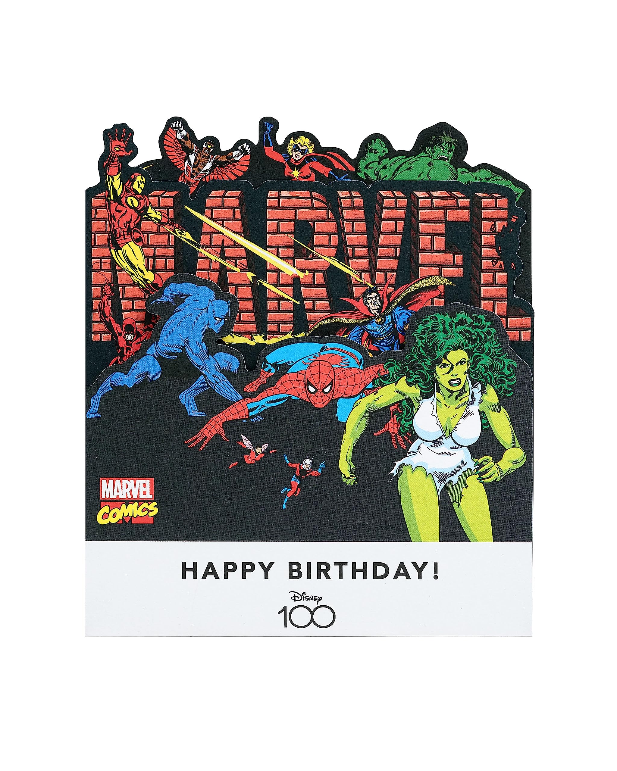 UK Greetings Marvel Birthday Card For Him/Boy/Friend With Envelope - Retro Pop-Up Design, With Iron-Man, She-Hulk, Spider-Man