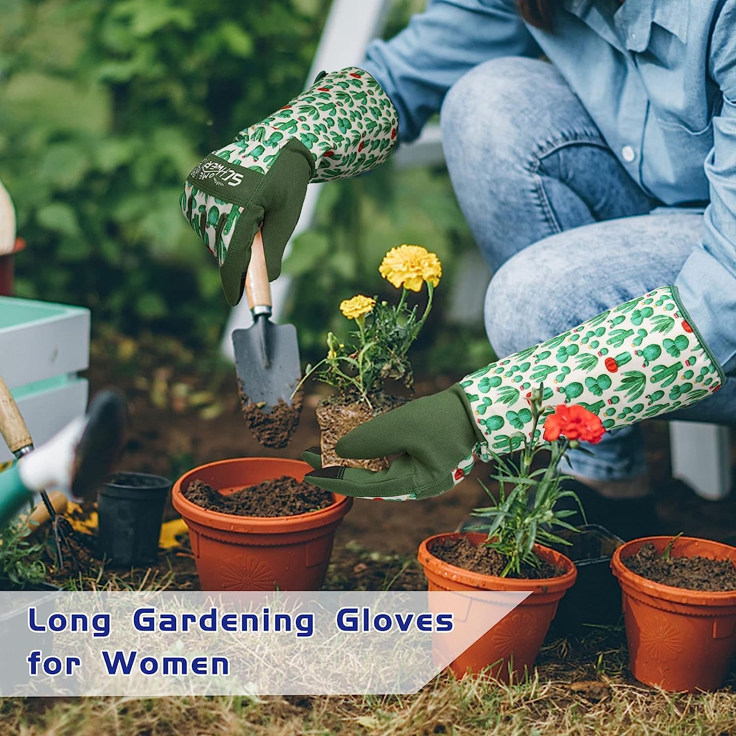Schwer Gardening Gloves for Women,Rose Pruning Gloves with Forearm Protection,Breathable and Comfortable Thorn Proof Garden Glove with Touch Screen for Yard & Outdoor Work(Large 1 pair)
