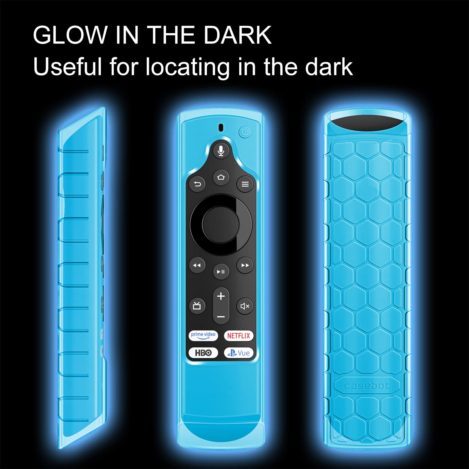 CaseBot Silicone Case for Amazon Insignia Smart HD Fire TV Voice Remote (2019) - Honey Comb Series [Anti Slip] Shockproof Cover Compatible with Element Smart Fire TV Voice Remote, Blue-Glow