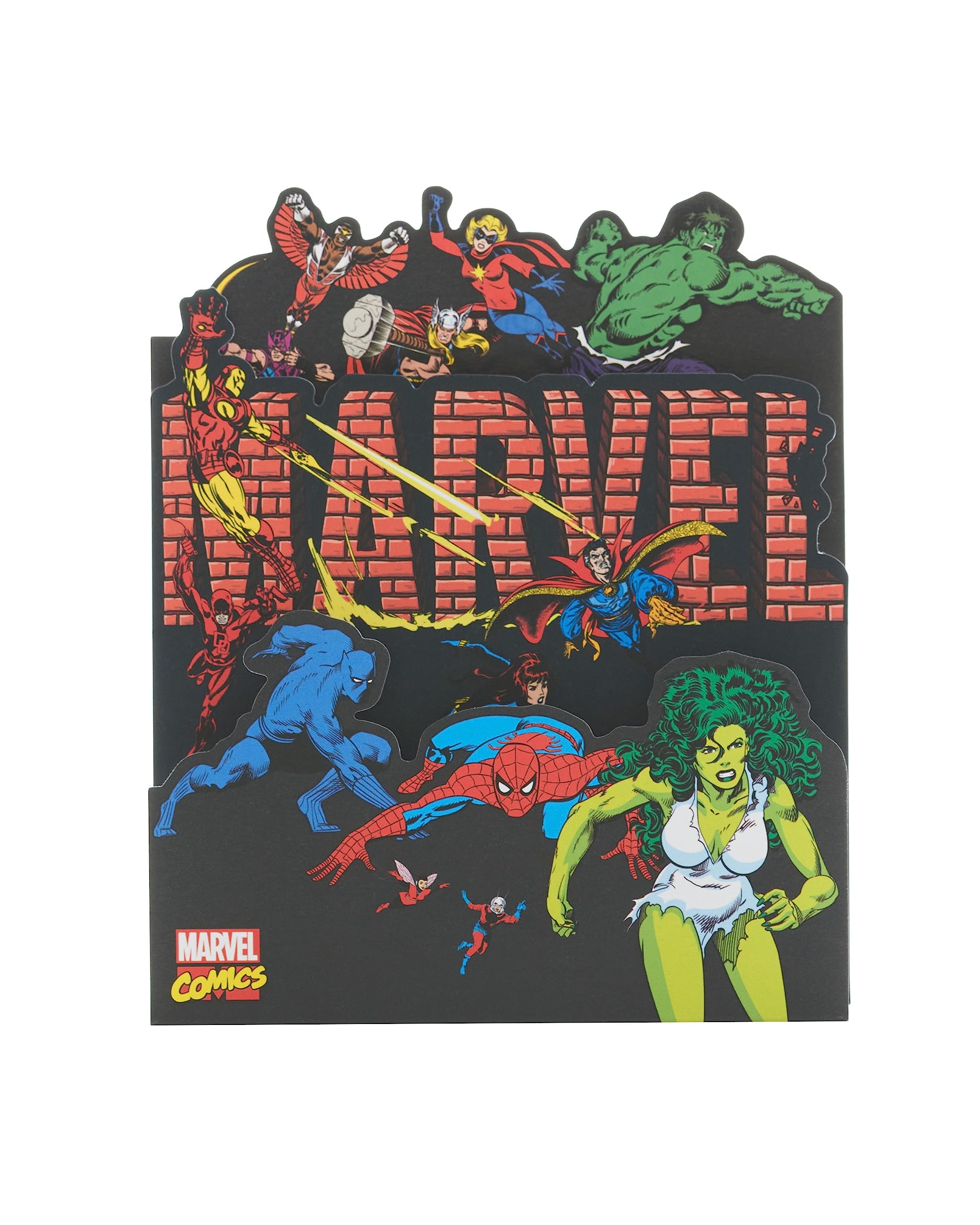UK Greetings Marvel Birthday Card For Him/Boy/Friend With Envelope - Retro Pop-Up Design, With Iron-Man, She-Hulk, Spider-Man