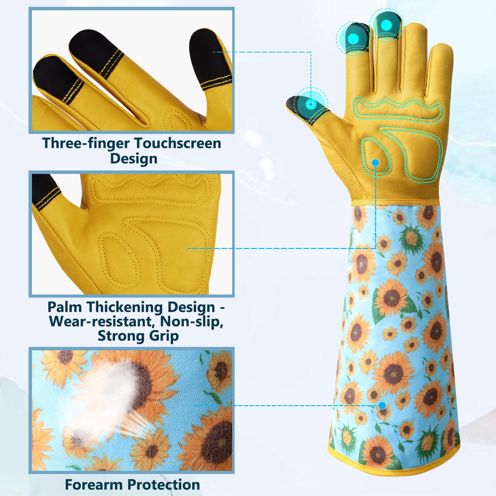 Velway Long Gardening Gloves for Women - Thorn Proof & Rose Pruning Forearm Protection Garden Gloves - Breathable Leather Long Garden Gloves Gifts & Tools for Gardener Yard Work Medium