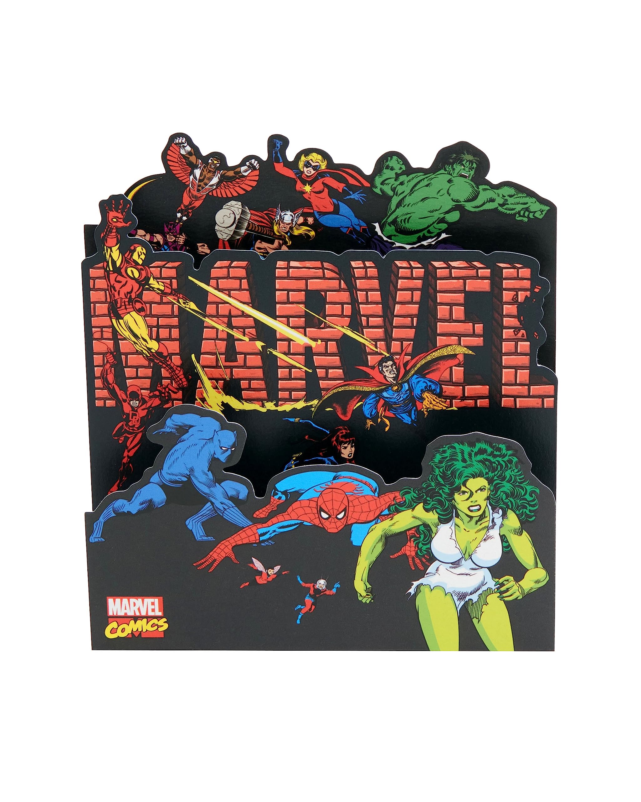 UK Greetings Marvel Birthday Card For Him/Boy/Friend With Envelope - Retro Pop-Up Design, With Iron-Man, She-Hulk, Spider-Man