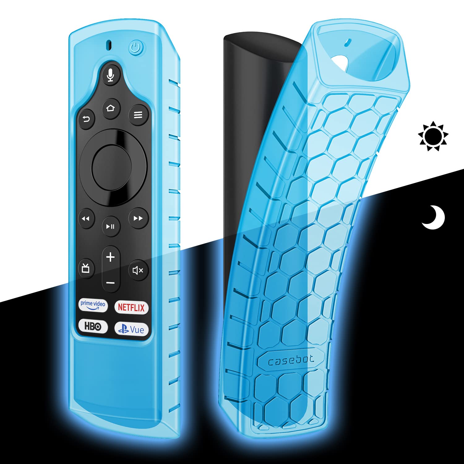 CaseBot Silicone Case for Amazon Insignia Smart HD Fire TV Voice Remote (2019) - Honey Comb Series [Anti Slip] Shockproof Cover Compatible with Element Smart Fire TV Voice Remote, Blue-Glow