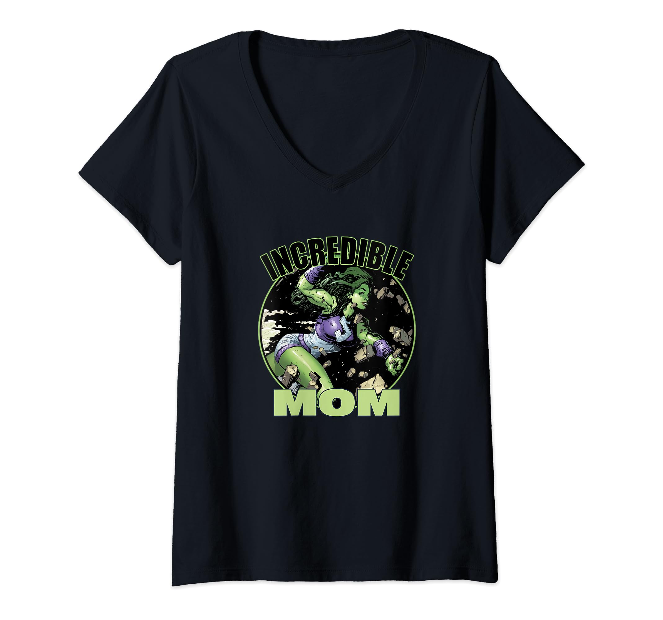 Womens Marvel She-Hulk Mother's Day Incredible Mom Chest Portrait V-Neck T-Shirt