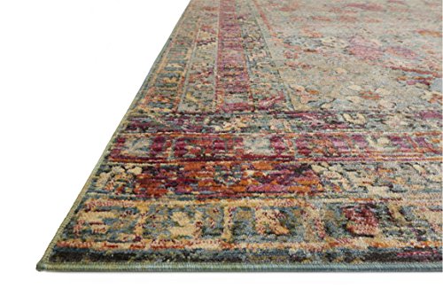 Loloi JV-03 Javari Collection Distressed Modern Area Rug 6' x 9'4" Slate / Berry
