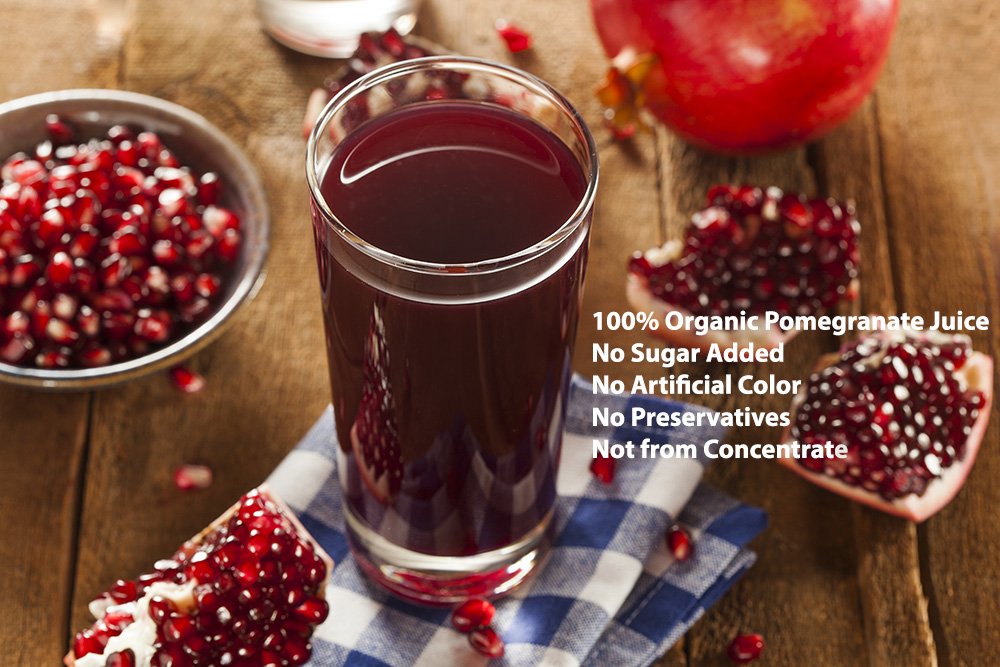 BLUE RIBBON, 100% Pomegranate Juice - USDA Organic Certified - Glass Bottle (2 Pack) No Sugar, No Artificial Colors, No Preservatives, No Flavors Added