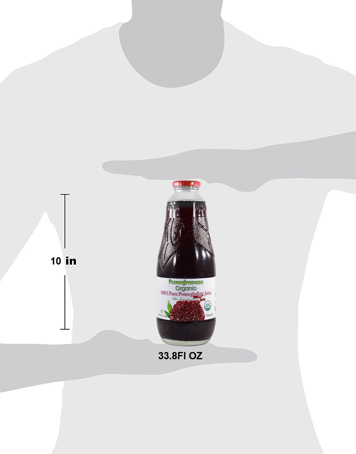 BLUE RIBBON, 100% Pomegranate Juice - USDA Organic Certified - Glass Bottle (2 Pack) No Sugar, No Artificial Colors, No Preservatives, No Flavors Added