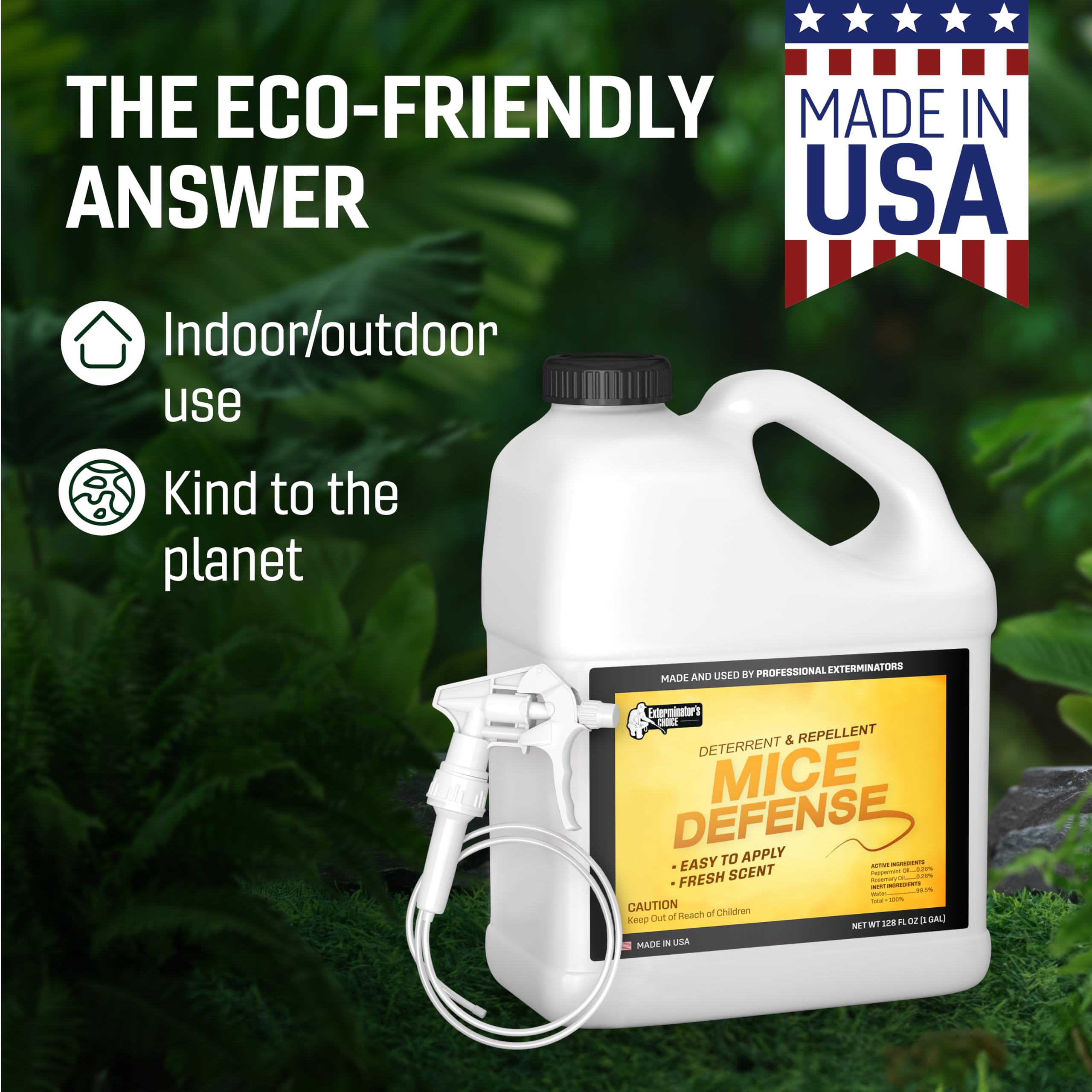 Exterminatorâs Choice Mice Repellent Spray - 1 Gallon - Rodent Defense Spray for Lawns, Gardens, Attics, and Garages - Non-Toxic Deterrent - Repels Mice and Rats - Safe for Kids and Pets