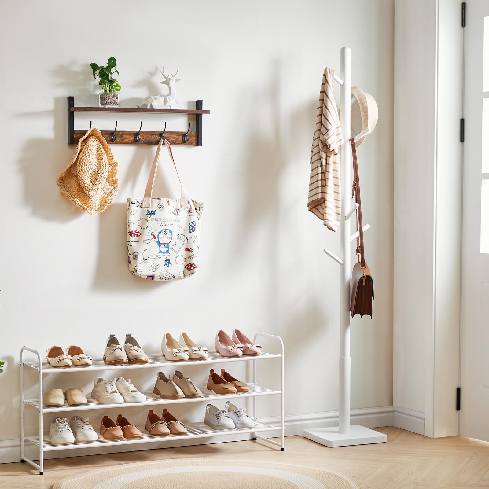 YMYNY Freestanding Shoe Racks, 3 Tiers Stackable & Adjustable Shoe Storage Shelf, Extra Large Capacity Shoe Organizer Stand for 20-24 Pairs, for Entryway, Closet, Bedroom, White, 42.9" L, UHXJ302W