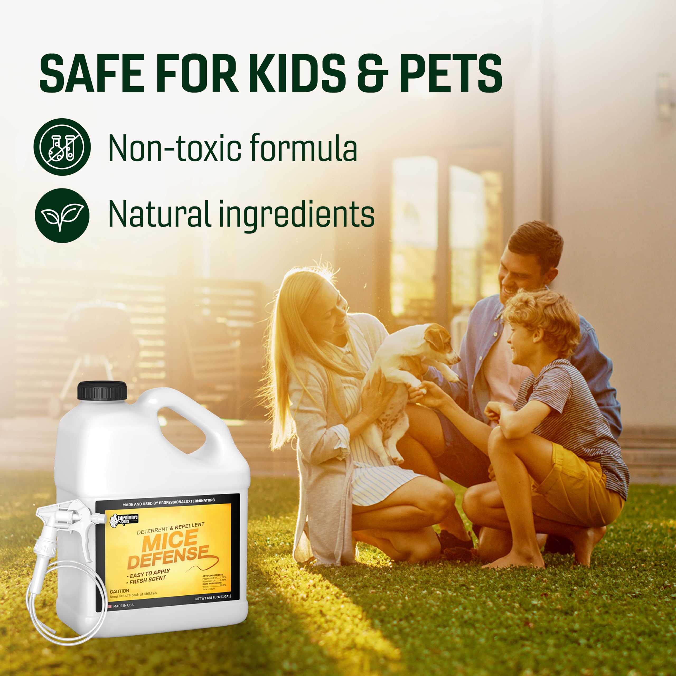 Exterminatorâs Choice Mice Repellent Spray - 1 Gallon - Rodent Defense Spray for Lawns, Gardens, Attics, and Garages - Non-Toxic Deterrent - Repels Mice and Rats - Safe for Kids and Pets