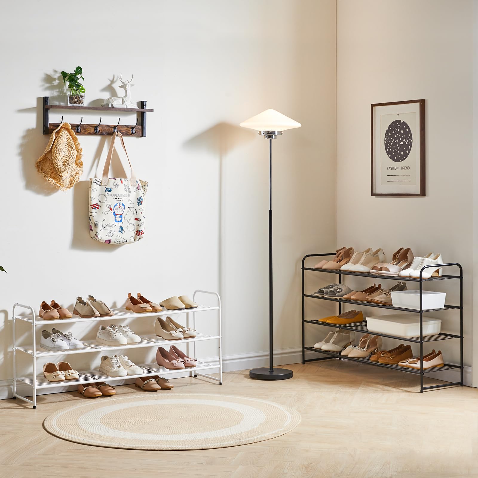 YMYNY Freestanding Shoe Racks, 3 Tiers Stackable & Adjustable Shoe Storage Shelf, Extra Large Capacity Shoe Organizer Stand for 20-24 Pairs, for Entryway, Closet, Bedroom, White, 42.9" L, UHXJ302W