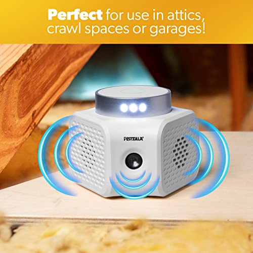 Pestzilla Ultrasonic Pest Repeller β Humane Mouse Repellent & Rat Deterrent - Ultrasound Impluse and LED Strobe Lights β Perfect for Squirrel Repellent Household Pests Repeller & Mice Repellant