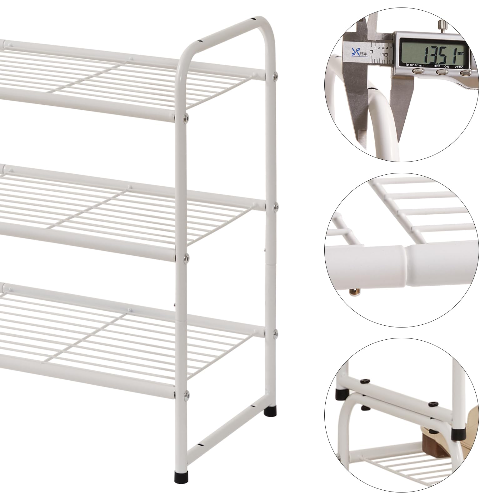 YMYNY Freestanding Shoe Racks, 3 Tiers Stackable & Adjustable Shoe Storage Shelf, Extra Large Capacity Shoe Organizer Stand for 20-24 Pairs, for Entryway, Closet, Bedroom, White, 42.9" L, UHXJ302W