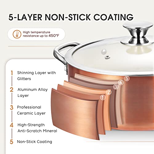 FRUITEAM 13-Piece Cookware Set Non-stick Ceramic Coating Cooking Set, Induction Pots Pans Set with Lids, Heavy Duty Stainless Steel Handles, Induction, Oven, Gas, Stovetops Compatible for Family Meals