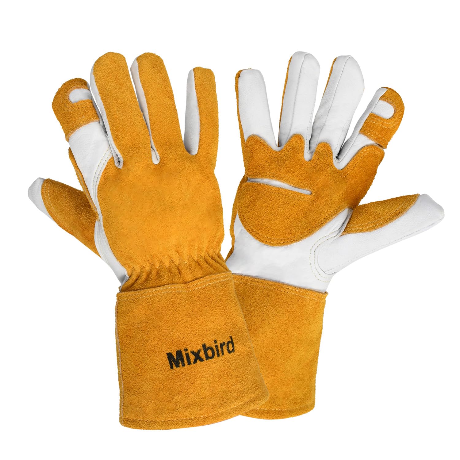 Mixbird Thick Leather Garden Gloves - Thorn Proof, Animal Biting & Scratching Protection, Tool & Working Gloves