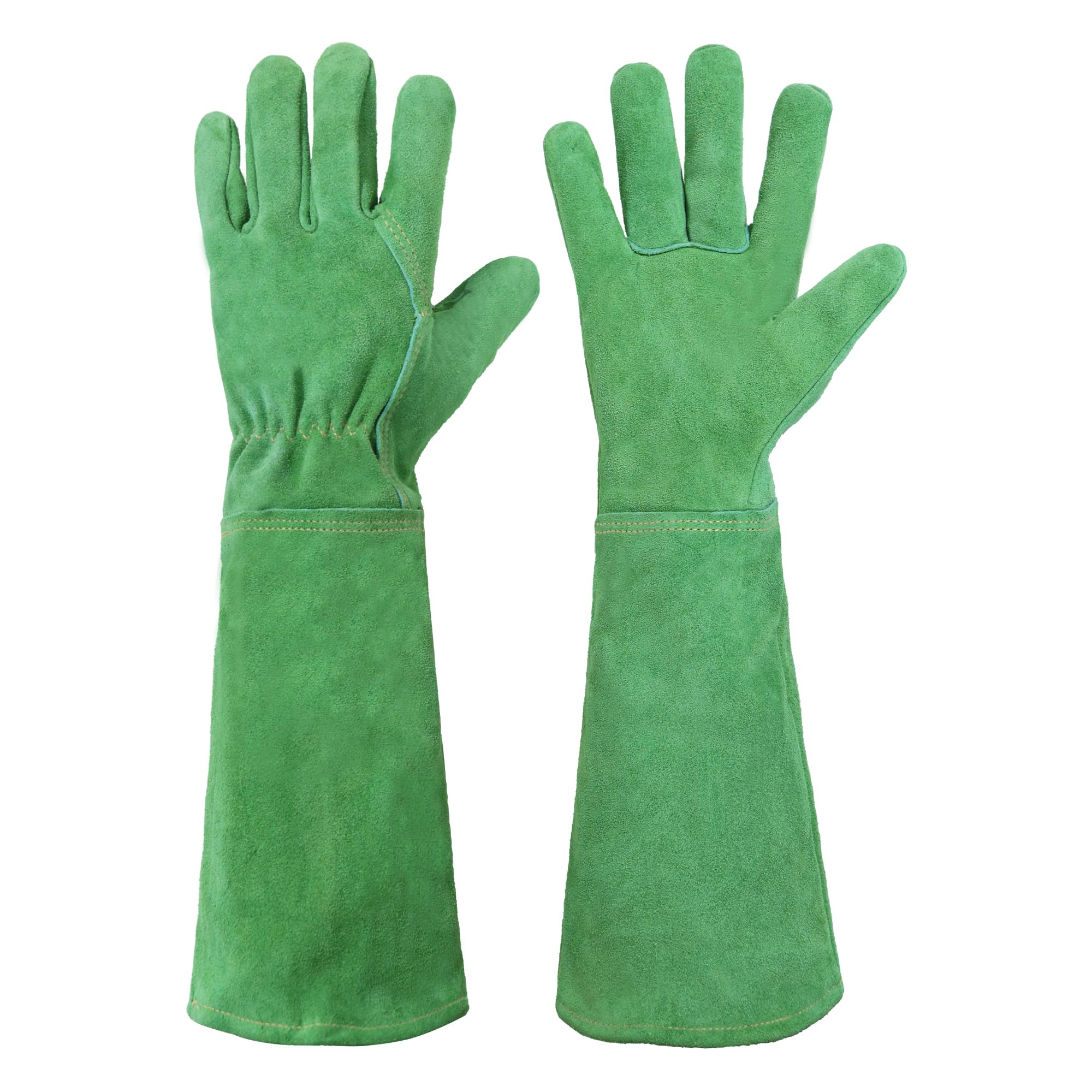 HANDLANDY Ladies Leather Gardening Gloves, Thorn Proof Long Gauntlet Heavy Duty Garden Gloves, Elbow Length Women Rose Pruning Gloves (Medium, Green)