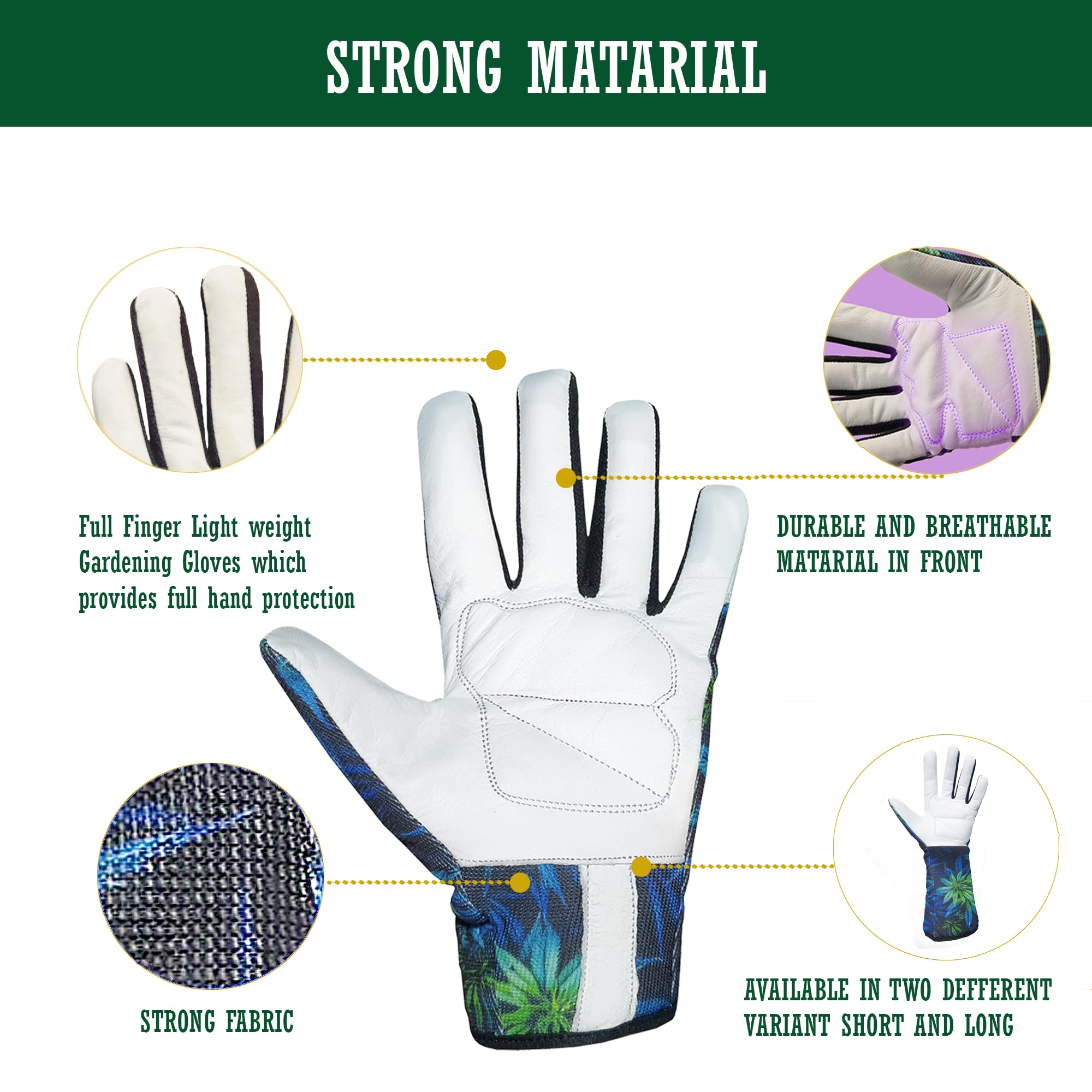 HMH Leather Gardening Gloves - Large, Green Short, Unisex