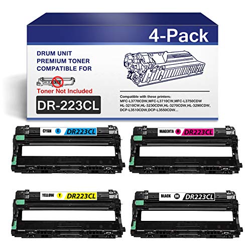 4Pack (1BK+1C+1M+1Y) DR223CL Drum Unit (Toner not Included) Compatible Replacement for Brother MFC-L3770CDW L3710CW L3750CDW HL-3210CW 3230CDW DCP-L3510CDW Printer Drum.
