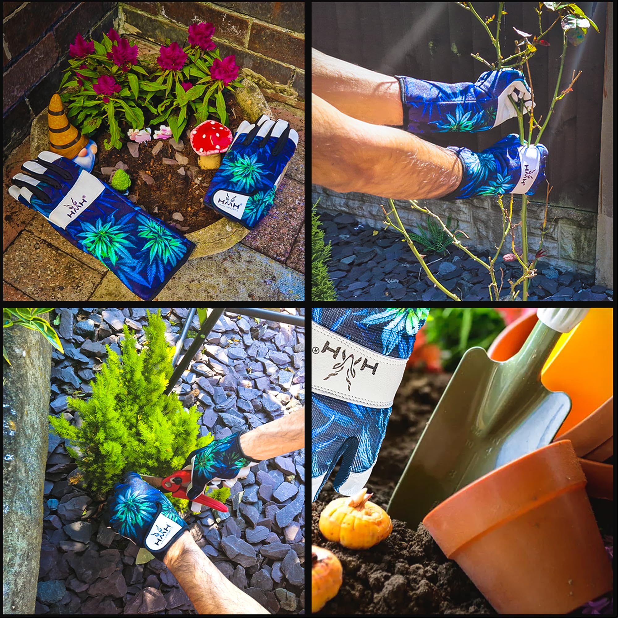 HMH Leather Gardening Gloves - Large, Green Short, Unisex