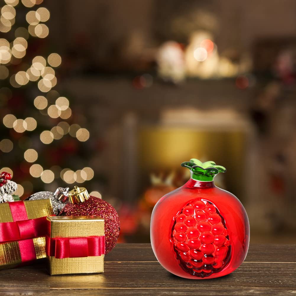 JOONOR Crystal Pomegranate Statue Ornament Decorative Artificial Fruit Glass Figurine Tabletop Paperweight Crystal Ornament for Home Office,Pomegranate