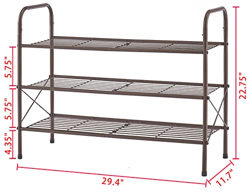 Tajsoon 3-Tier Stackable Shoe Rack Organizer, Adjustable & Expandable Shoe Storage Shelf for Entryway, Metal Wire Grid with X Shape Fixed Frame, Bronze