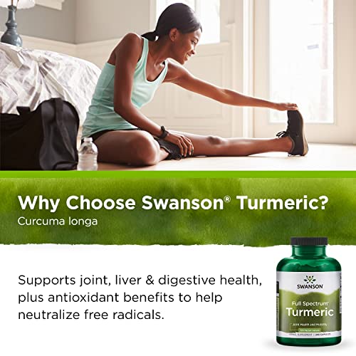 Swanson Turmeric Antioxidant, Joint Health, Cardiovascular, Liver Detox, Mood and Memory Support Supplement Curcuma Longa (Rhizome) 720 mg, 240 Capsules, 120 Servings, 1.44 Grams per Serving