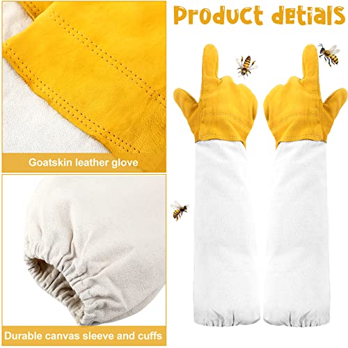 Amyhill 4 Pairs Beekeeping Gloves Thick Goatskin Leather Beekeeper's Gloves with Long Canvas Sleeves and Elastic Cuff (Medium, Large)